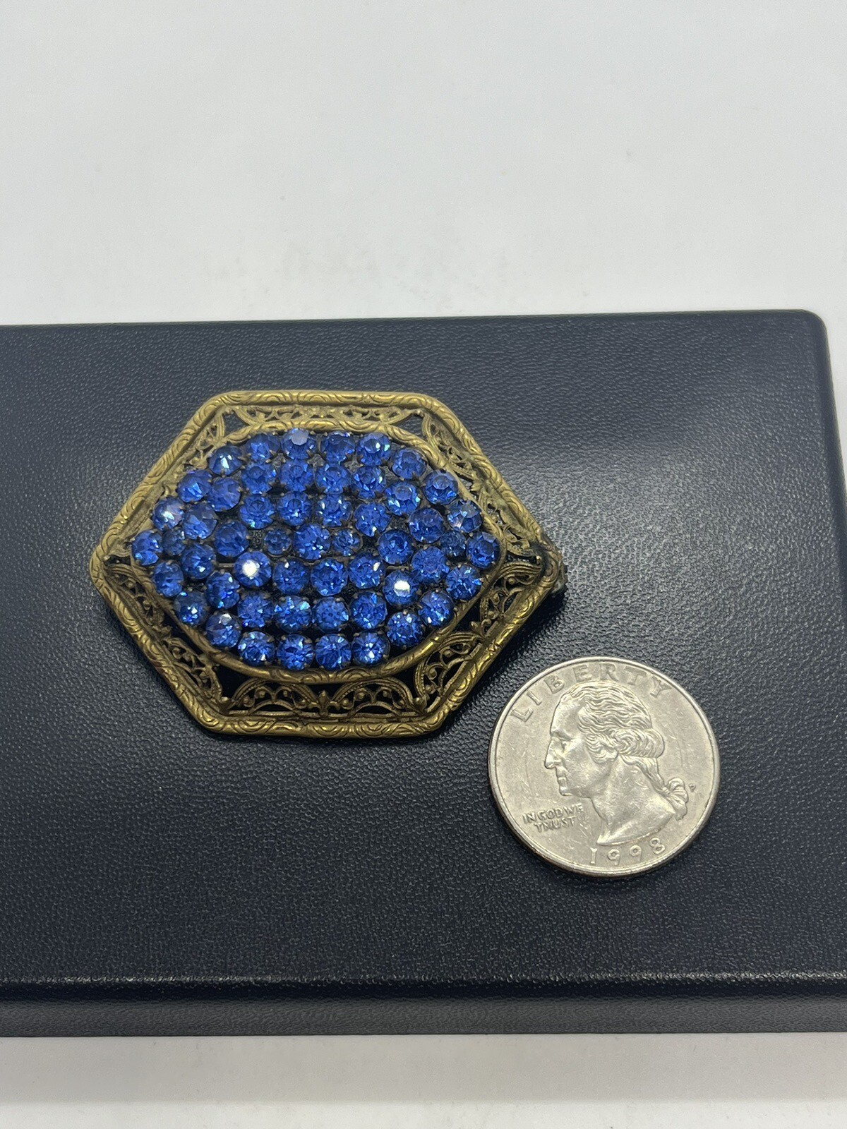 Art Deco stunning cobalt blue rhinestone bronze gold … - Gem