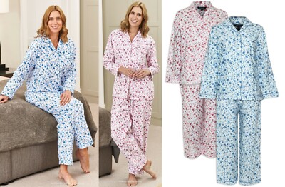 Ladies Brushed 100% Cotton Warm Winceyette Pyjamas Nightwear Sleepwear ...