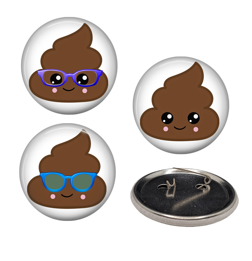 Set of 3 Poop Emoji Large 2 1/4" 58mm Pinback Pins Sweater Jacket Hat ...