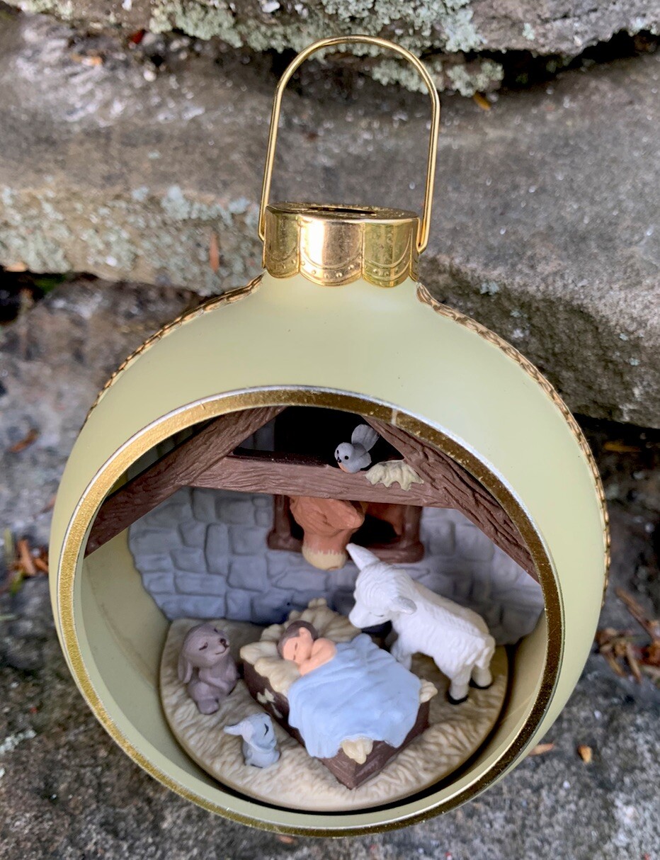 Vintage Hallmark Ornament 1986 Baby Jesus Manger Scene | eBay