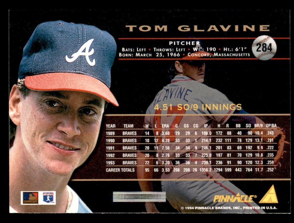 1994 Pinnacle #284 Tom Glavine Atlanta Braves | eBay