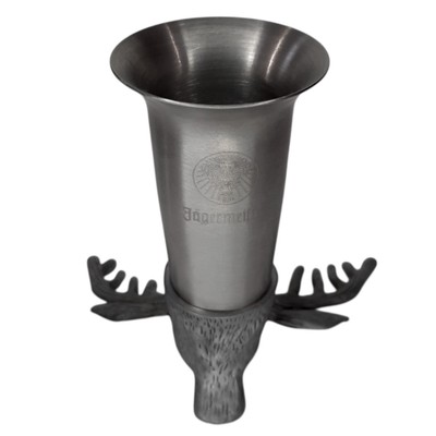 Jägermeister Deer Stag Buck Shot Glass Pewter Head Logo 4" Bar Jigger ...