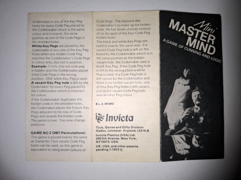 Mini Mastermind~Vintage Pocket Game (Circa 1972)~With Original ...