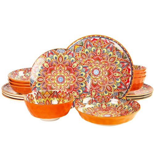 Mandala Dinnerware Sets (16 PCS) Serves for 4, Buffet Dinnerware, Boho ...