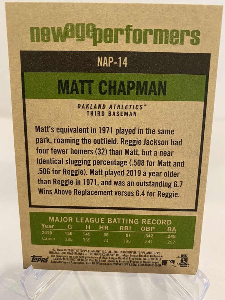 2020 Topps Heritage New Age Performers Matt Chapman NAP-14 Oakland ...