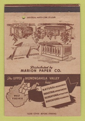 Matchbook Cover - Marion Paper 1st National Bank Fairmont WV 40 Strike ...