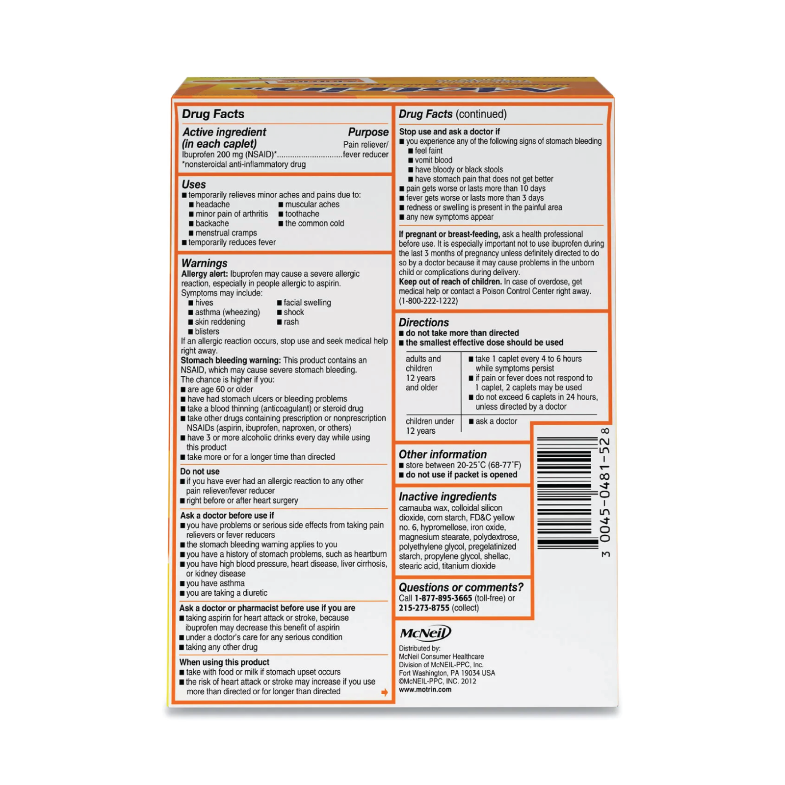 Full Box 50x Packets Motrin Ibuprofen Pain Reliever ( 2 Tablets Per ...
