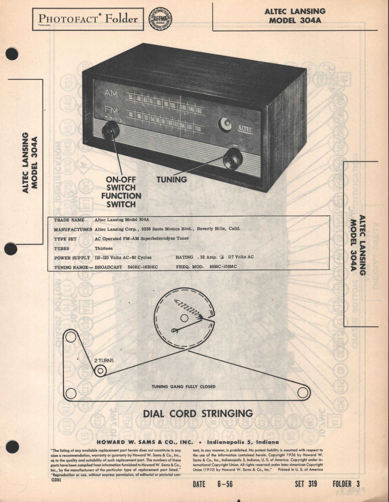 Altec Lansing - Tuner - Model 304A - Photo Fact Folder - 1956 | eBay