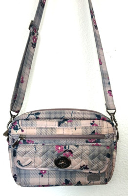 LUG Switch Convertible Crossbody/Waist Bag Plaid Floral Gray Pink Turn ...