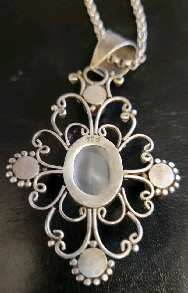 Vintage Sterling Silver Moonstone Pendant and Chain Open Work | eBay