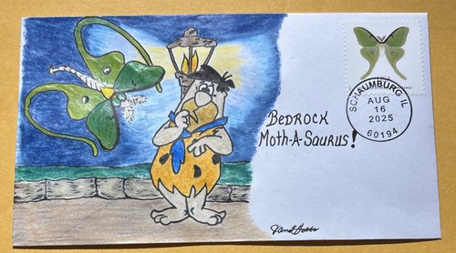 2025 Luna Moth $1.27 Surcharge Stamp C45 Fred Flintstone Moth-A-Saurus FDC/OOAK | eBay
