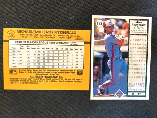 MLB - Mike Fitzgerald 1989 Donruss & 1989 Upper Deck Baseball - Expos ...