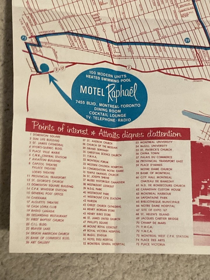 Vintage 1950's MOTEL RAPHAEL Montreal, Canada Travel Brochure Souvenir ...