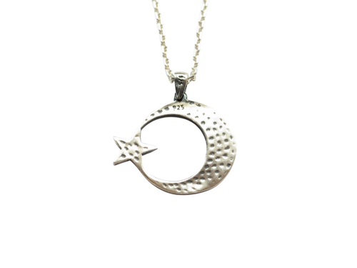Turkish Crescent & Star Necklace 925 Sterling Silver Turk Ayyildiz 49cm ...