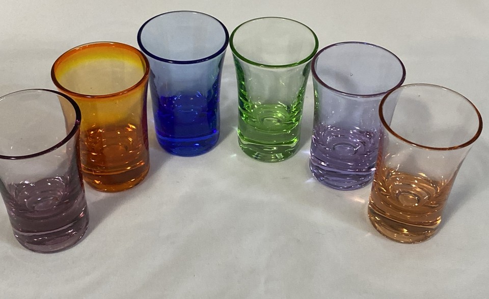 Set 6 Multi Color Thick Bottom Art Glass Shot Glasses 2.75”x 1.65 ...