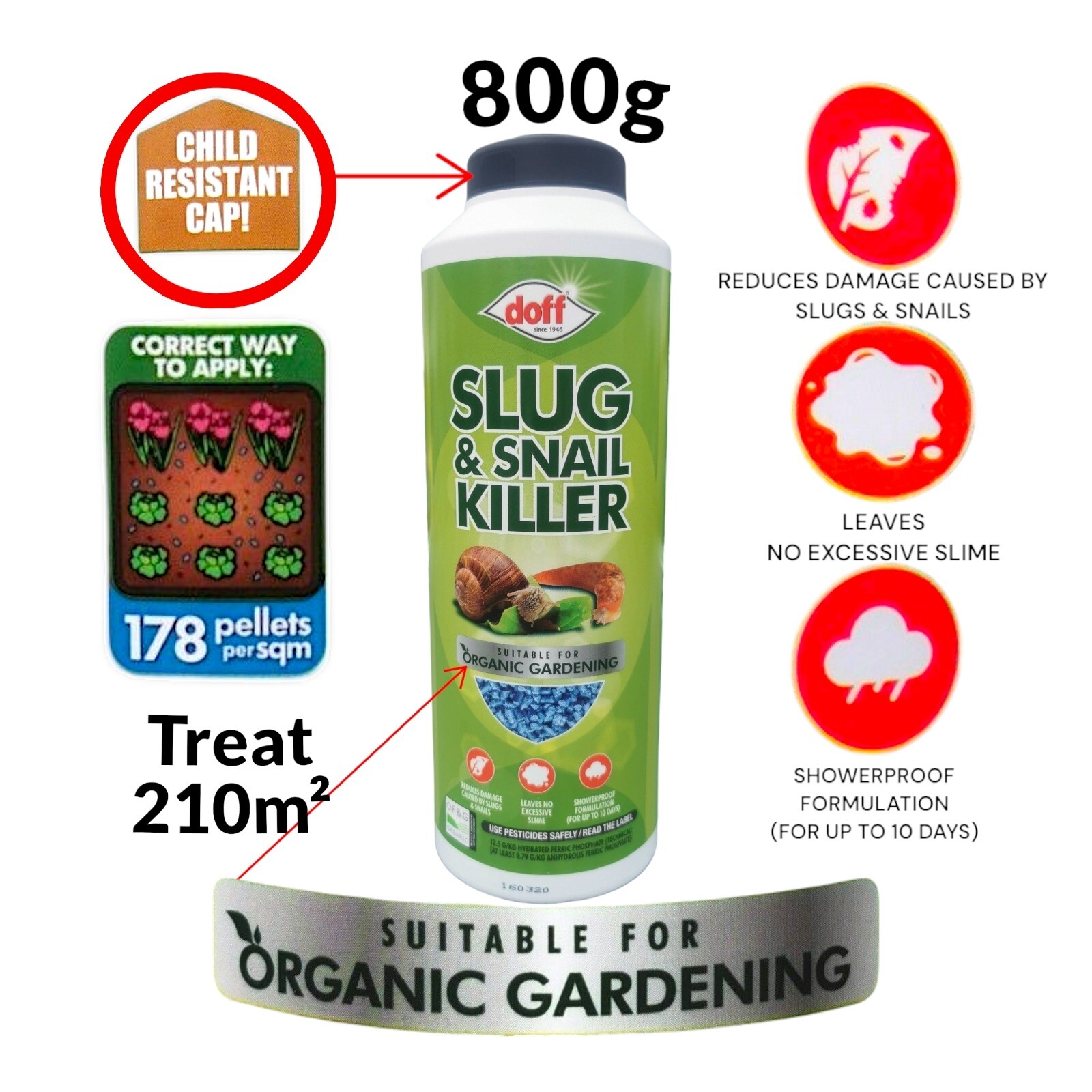 Snail Killer Doff Slug Pellets 800gr Organic Gardening Slug & Snail ...