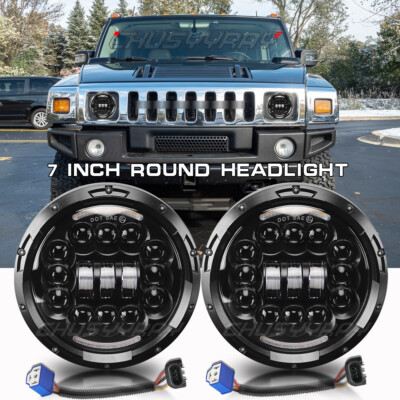 For 2003-2009 Hummer H2 Pair 7" inch Round LED Headlights High Low Beam ...