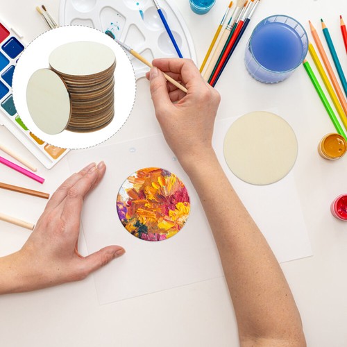 50pcs Wooden DIY Wafer Small Round Disc Diy Wooden Small Wafer Craft ...