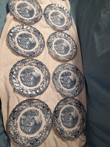 VINTAGE Johnson Brothers ENGLAND Mill Stream BLUE Dinner Plates | eBay