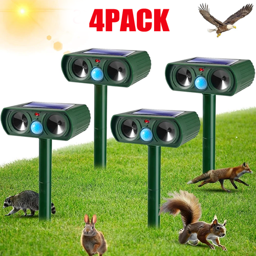 4 PACK Animal Repeller Ultrasonic Solar Power Outdoor Pest Cat Mice ...