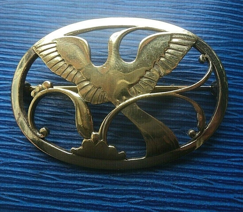 Georg Jensen Danish Gold On Silver Bird Of Paradise Brooch 238 Denmark ...