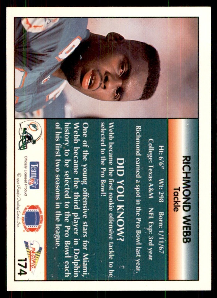 1992 Pacific Richmond Webb Football Cards #174 | eBay