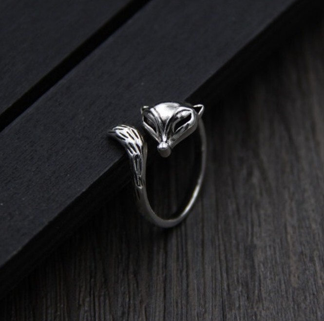 Antique Style Silver Titanium Black Fox Adjustable Size Band Ring | eBay