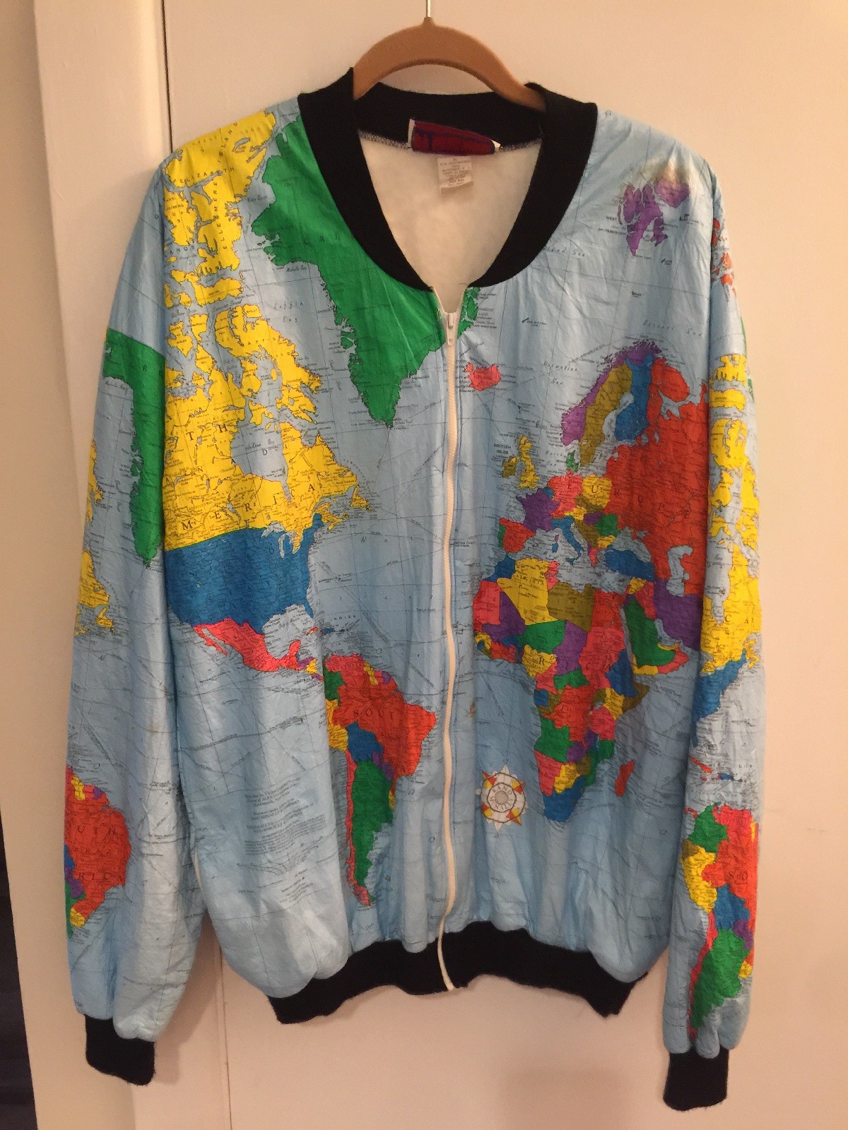 Vintage Lined Tyvek Map Of The World Jacket Rare - Gem