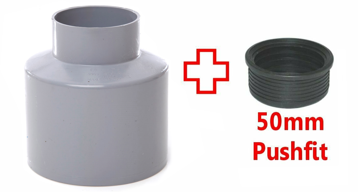 Grey 110mm Soil Pipe Adapter Reducer to 55mm Waste Pipe Pushfit Rubber ...