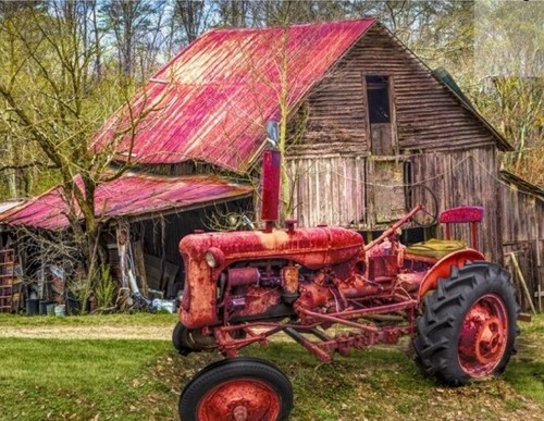David Textiles - Vintage At The Farm Quilting Fabric Panel with Tractor ...