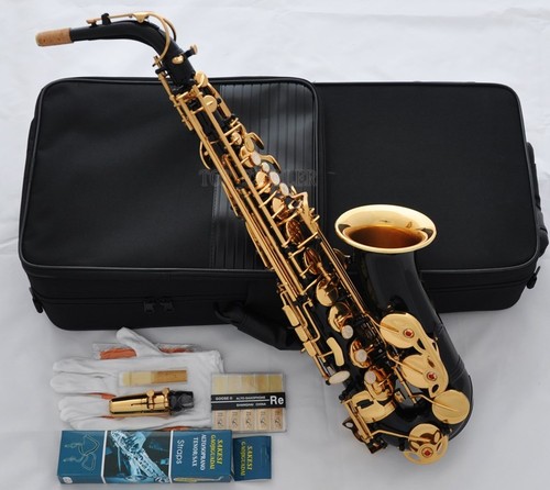 QUALITY Black Gold Bell Alto Saxophone Eb Sax High F# With 10pc Reed ...