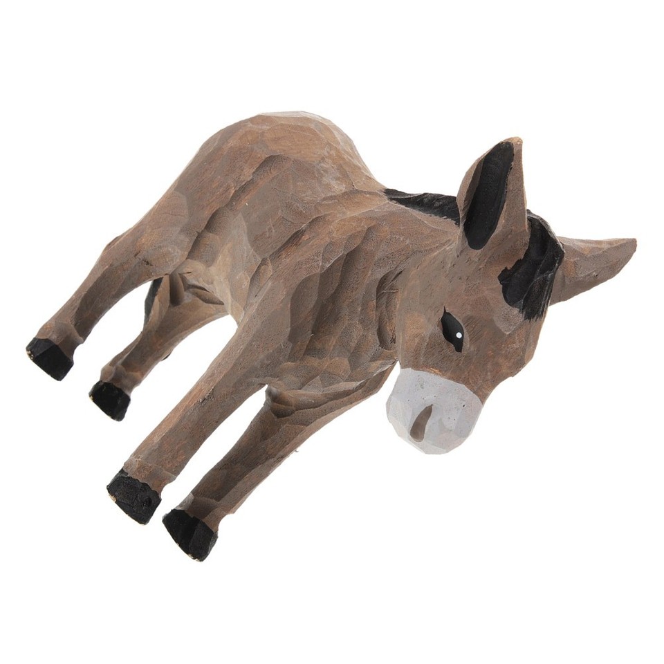 Wooden Small Donkey Statue Mini Animal Decor Collectible Carved Cute ...