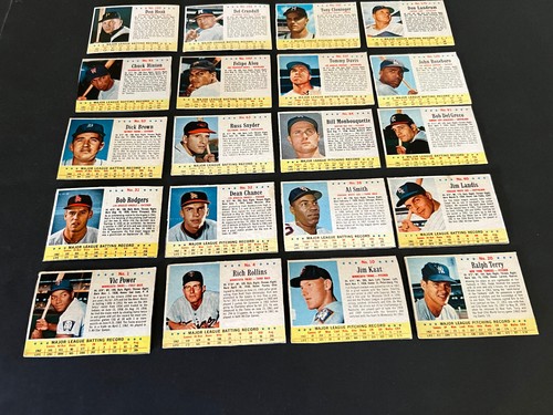 1963 Post Baseball- ( lot of 20 )-- includes 3 tough short prints- vg ...