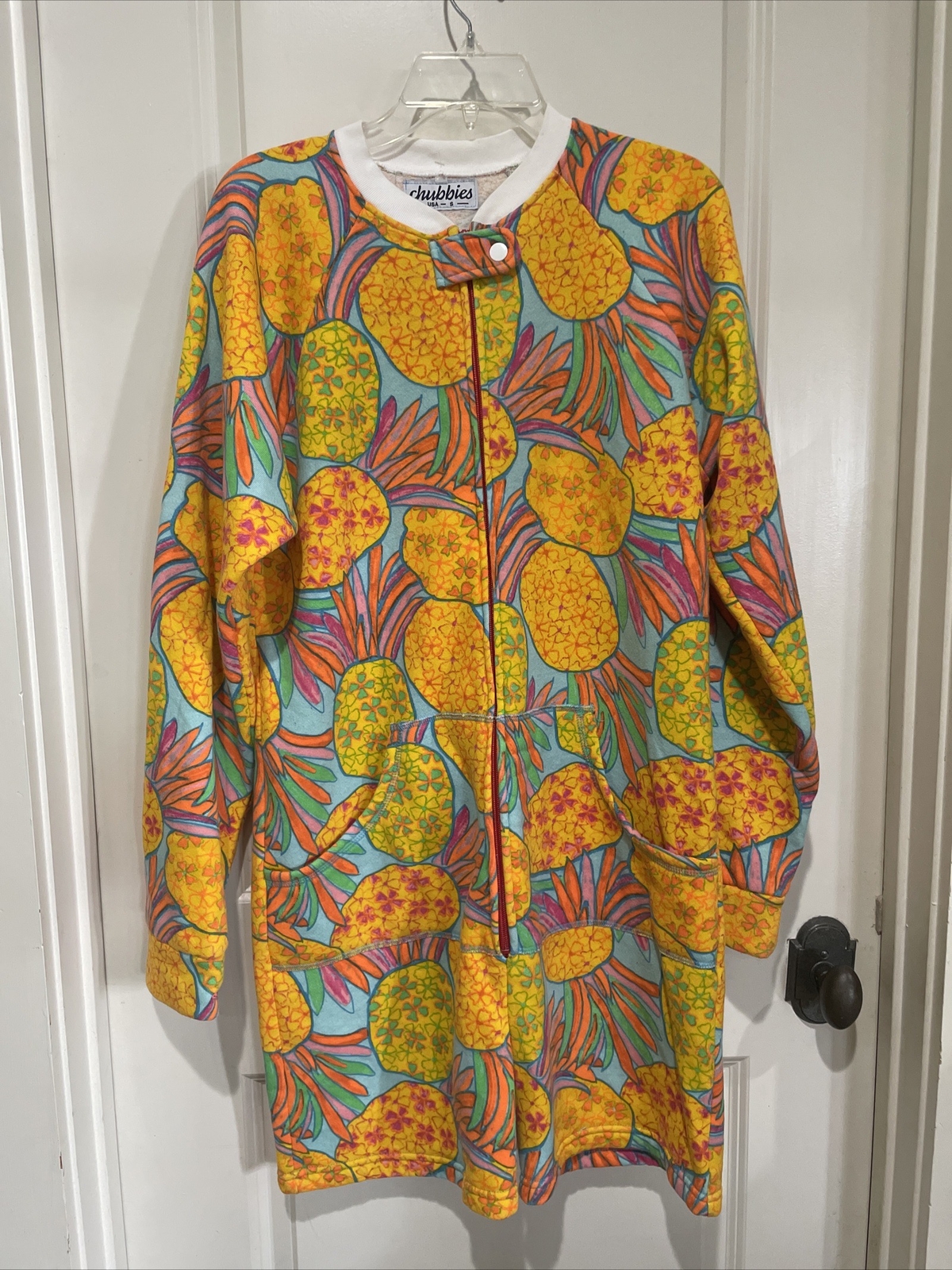 Chubbies 1-Piece Tropical Pineapple Romper Loungewear Zip Up Womens ...