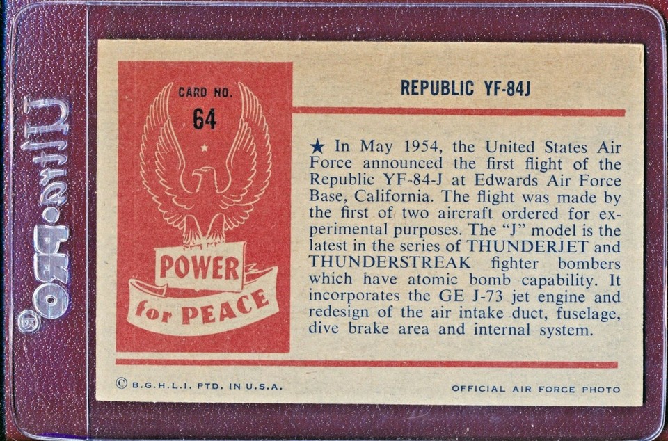 1954 Bowman Power For Peace #64 Republic YF-84J NM-MINT Set Break | eBay