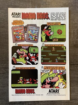 1983 MARIO BROS Atari VIDEO GAME PROMO ART Full Back Page Comic Book AD ...