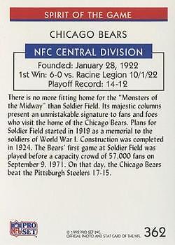 1992 Pro Set #362 Chicago Bears SPI Chicago Bears | eBay