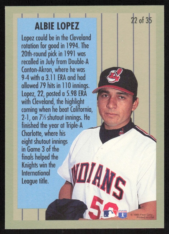 1994 Fleer Major League Prospects Albie Lopez #22 Cleveland Indians | eBay