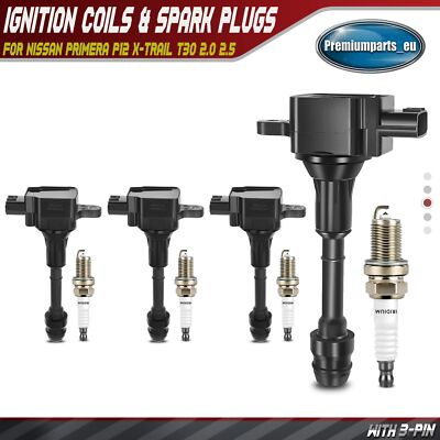 4x Ignition Coils & 4x Spark Plugs for Nissan Primera P12 X-Trail T30 ...