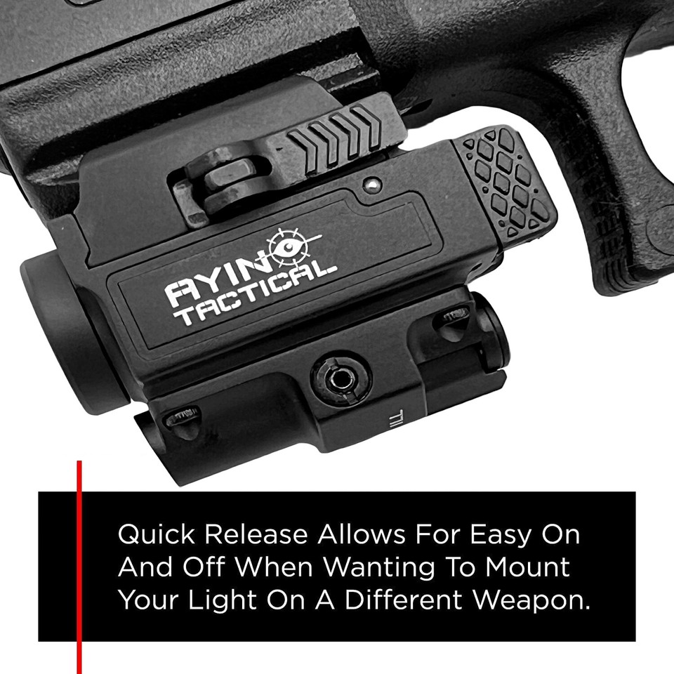 800 Lumen LED Gun Light, Rechargeable, Quick Detach Mount, Ayin Pistol ...