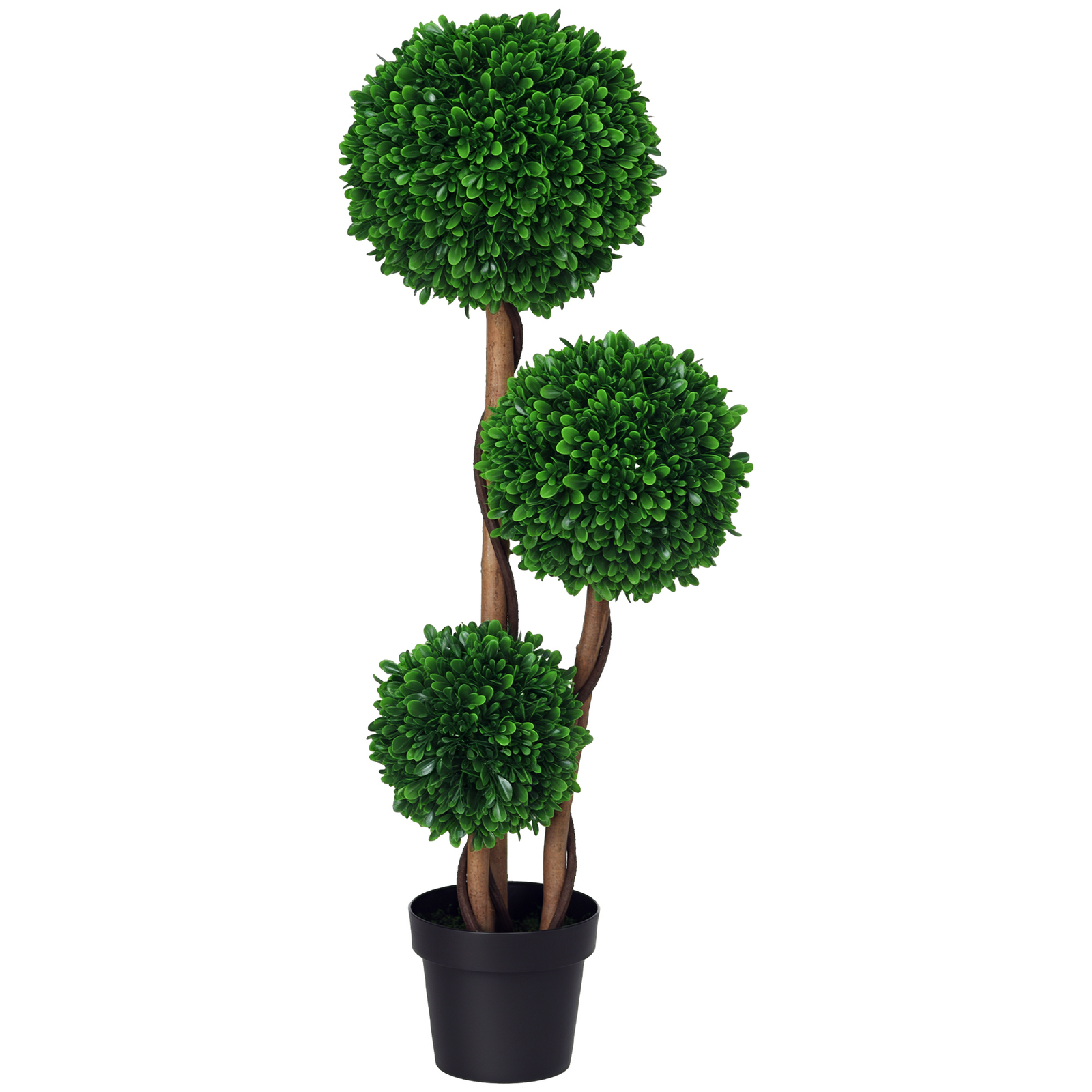 HOMCOM 3.5ft Artificial Tree Three Ball Boxwood Topiary for Indoor ...