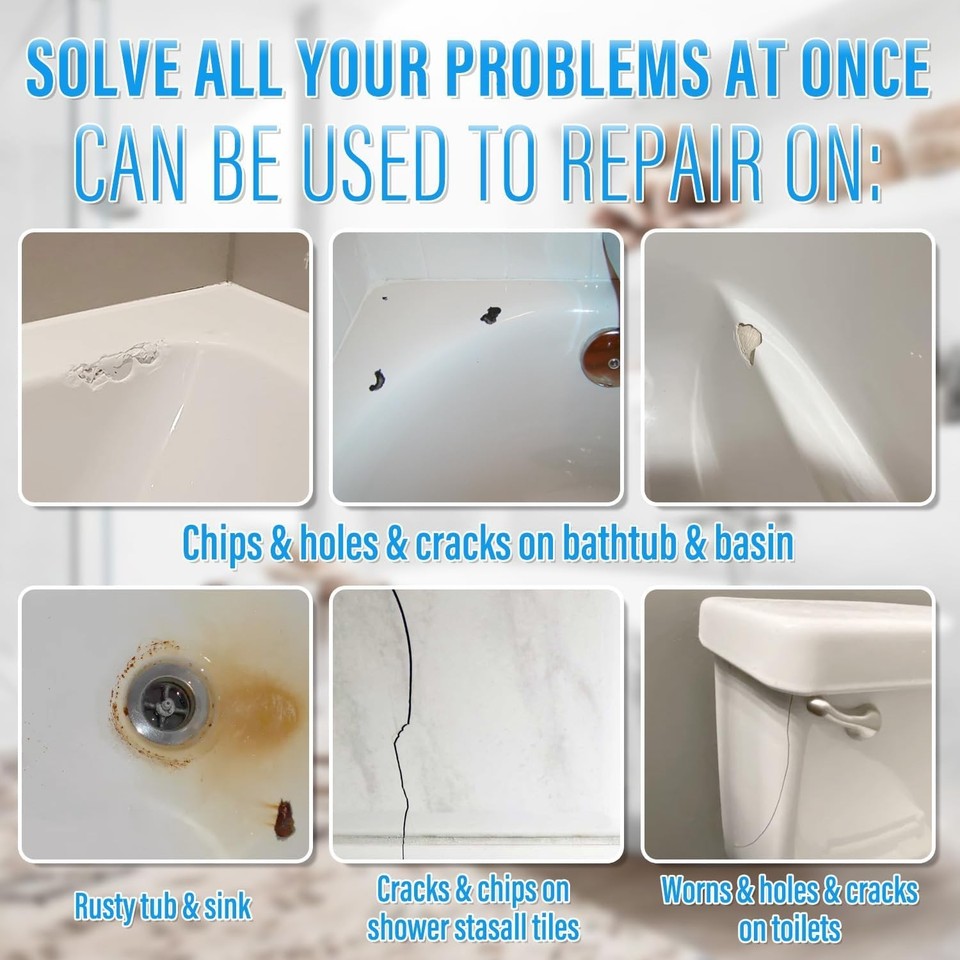 Tub Repair Kit White Enamel Fiberglass Acrylic Porcelain Patch Crack ...