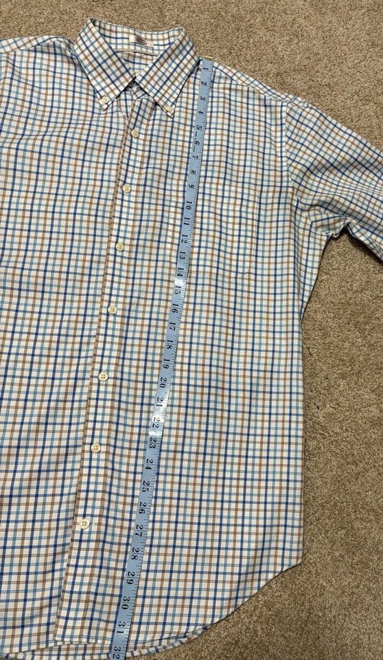 Peter Millar Nanoluxe Easycare Shirt Tattersall Blue/Tan Plaid Button Down Sz M | eBay