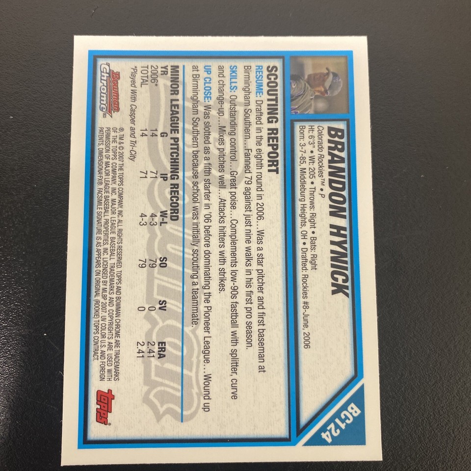 2007 (ROCKIES) Bowman Chrome Prospects #BC124 Brandon Hynick | eBay