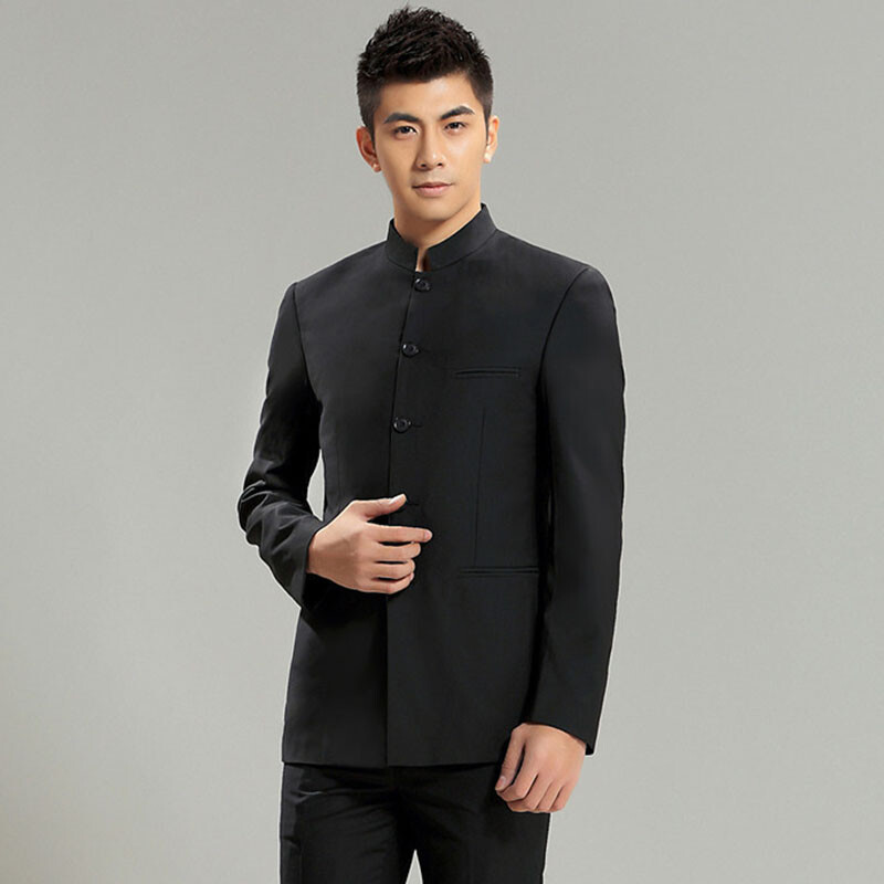 Mens Stand Collar Chinese Formal Dress Traditional Black Suit Tang ...