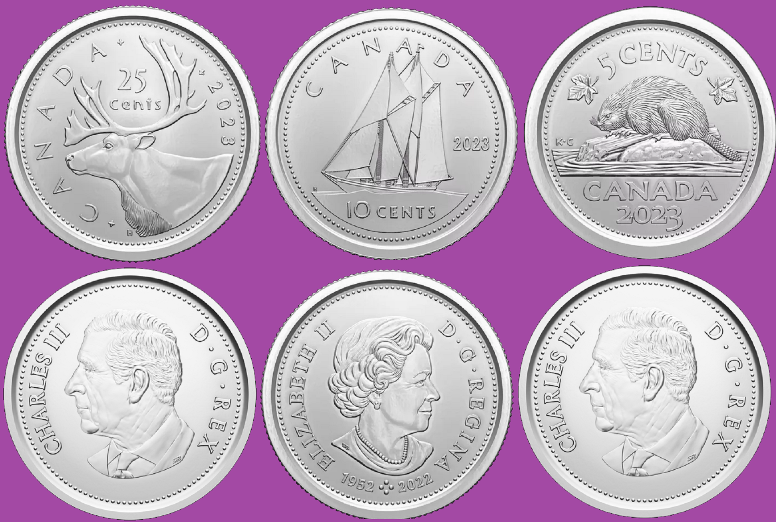 Pre:Set 2023 Canada 6 Coins Queen + King Charles Quarter Dime & Nickel ...