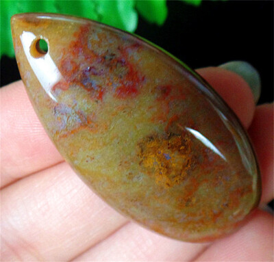 46x24x7mm Natural Tiger Stripes Red Jasper Reiki Teardrop Pendant Bead ...