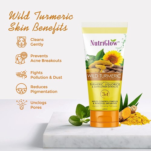NutriGlow Wild Turmeric Face Wash With Orange for Glowing Skin 65ml ...