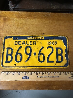 Vintage 1969 Pennsylvania Dealer License Plate B69-62B orange Tag ...