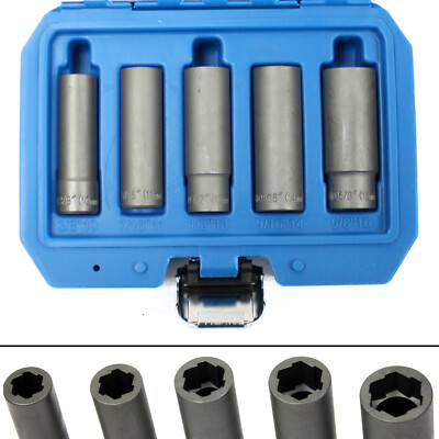 5pcs 3/8" Dr. Damaged Nut Bolt Remover Extractor Deep Twist Socket Set ...